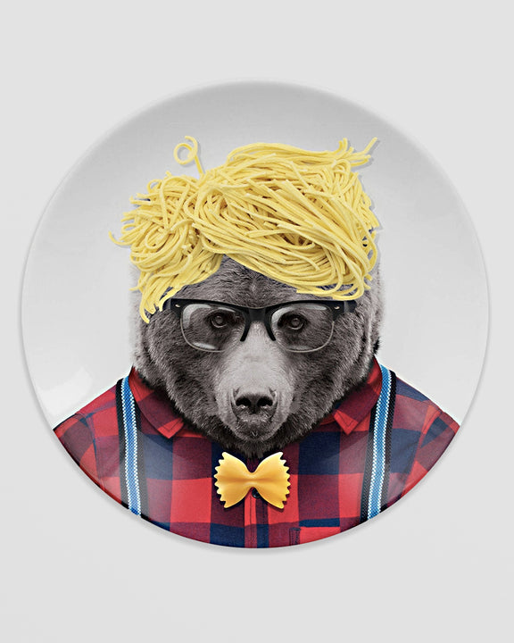 Wild Dining Bear Plate – Funny Ceramic Dinner Plate – Red Candy