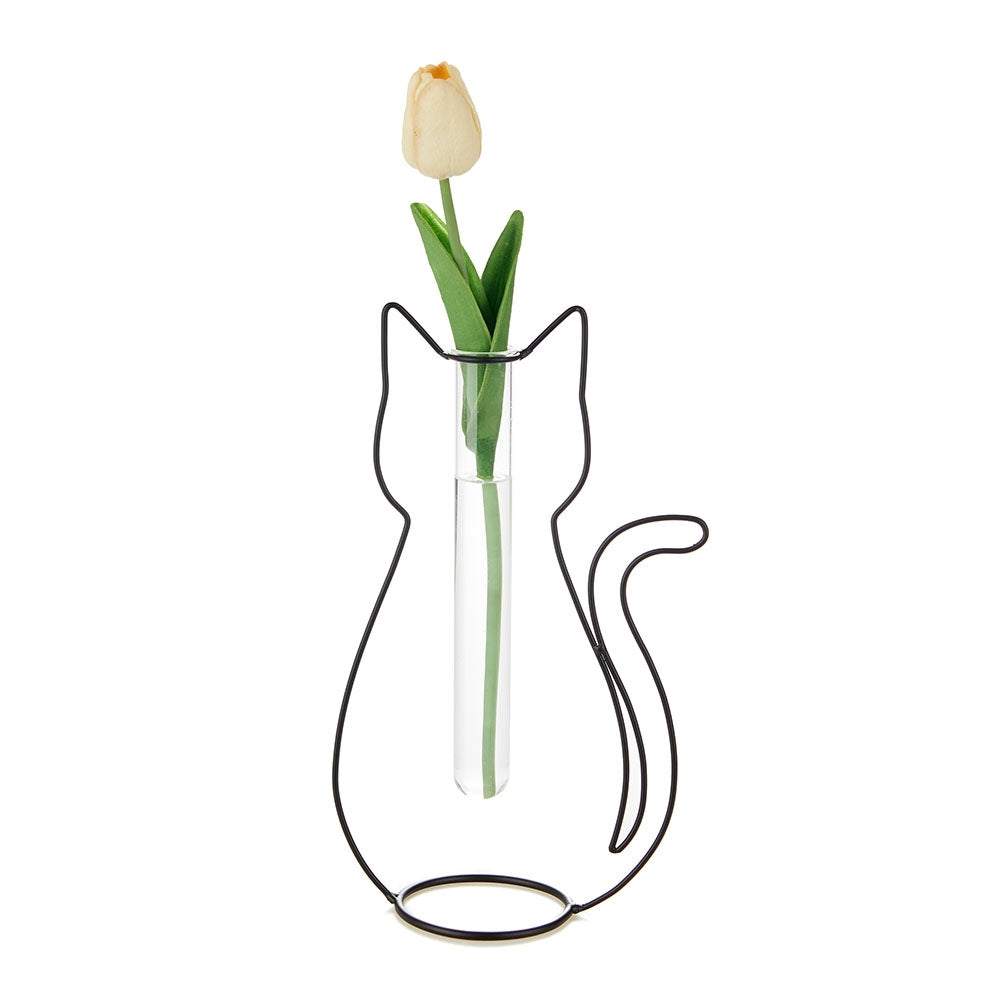 Cat Silhouette Vase | Black Wire Cat with Test Tube | Red Candy